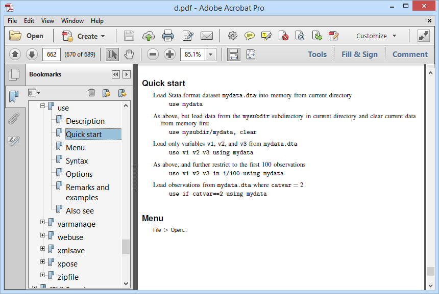 Quick starts Stata 14